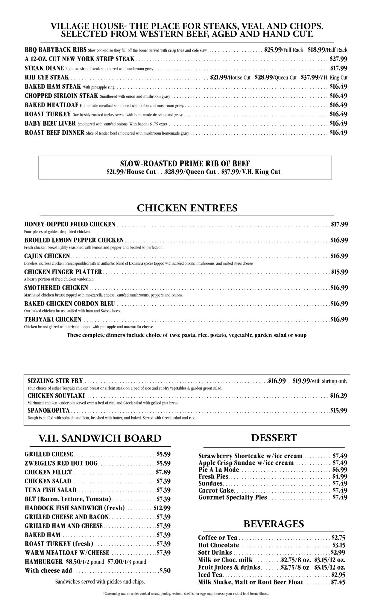 Village House dinner menu - Community News, Events, & Information ...